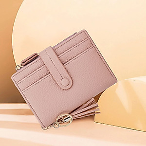 HKCLUF Small Wallets for Women,RFID Blocking Wallet Women,Bifold Slim Card Holder Zipper Coin Pocket With Tassel Keychain(Pink)