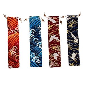 Cabilock 4pcs Drawstring Bag Pocket Wallet Straw Purse Folding Bracket Straw Carrying Bag Silk Drawstring Bag Utensil Holder Cutlery Bags Tableware Bag Japanese Style Tableware Bag Fabric