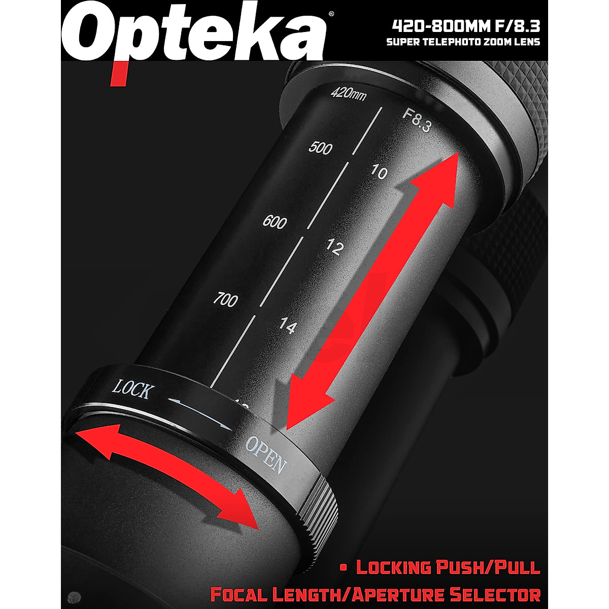 Opteka 420-800mm (w/ 2X- 840-1600mm) f/8.3 HD Telephoto Zoom Lens for Canon 90D, 80D, 77D, 70D, 60D, 50D, 7D, 6D, 5D, T7i, T7s, T7, T6s, T6i, T6, T5i, T5, T4i, T3i, SL3, SL2, SL1 Digital SLR Cameras