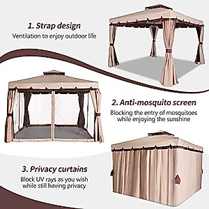 Funny Sunny 10×13FT Outdoor Vented Top Gazebo - Patio Gazebo with Double Roof, Heavy Duty Gazebo with Breathable Netting & Fully Enclosed Zip Curtain for Garden, Porch, Poolside, Yard, Lawn