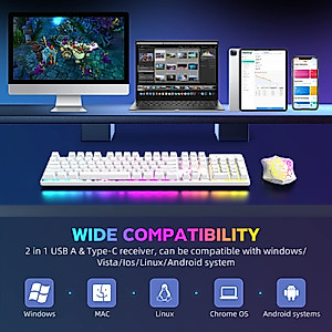 XINMENG Wireless Gaming Keyboard and Mouse USB/Type-C Dual Receiver, Rechargeable Long Battery Life, Rainbow Backlit Mechanical Feel Keyboard and Adjustable DPI Mice, for PC,Mac,Laptop,PS4,PS5,Xbox