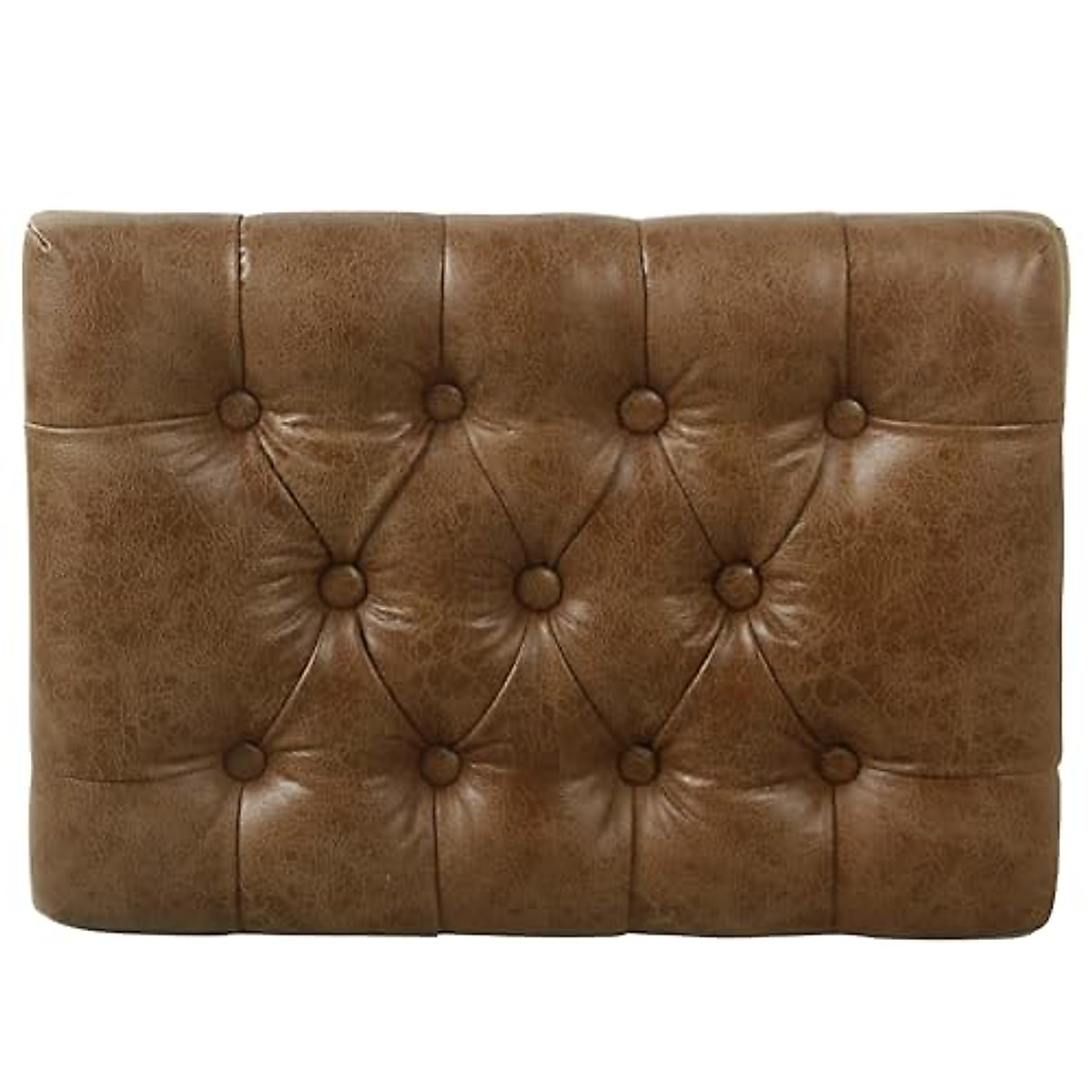 HomePop Home Decor | Upholstered Tufted Faux Leather Ottoman Bench| Ottoman Bench for Living Room & Bedroom | Decorative Home Furniture (Distressed Brown Faux Leather) Small