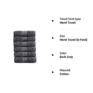 Market & Place 100% Cotton Super Soft Luxury Hand Towel Set | Quick-Dry and Highly Absorbent | Ribbed Textured | 550 GSM | Includes 6 Hand Towels | Roda Collection (Dark Grey)