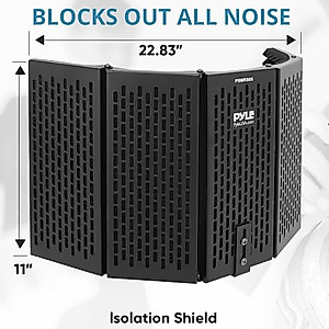 PyleUsa Microphone Isolation Shield, 5 Panel Acoustic Vocal Sound Dampening Noise Absorb Record Studio,1.6" Foam,Adjust Mic Depth,Removable Shock Mount, ⅝" Threaded,Podcast,Sing and Broadcast-1 set