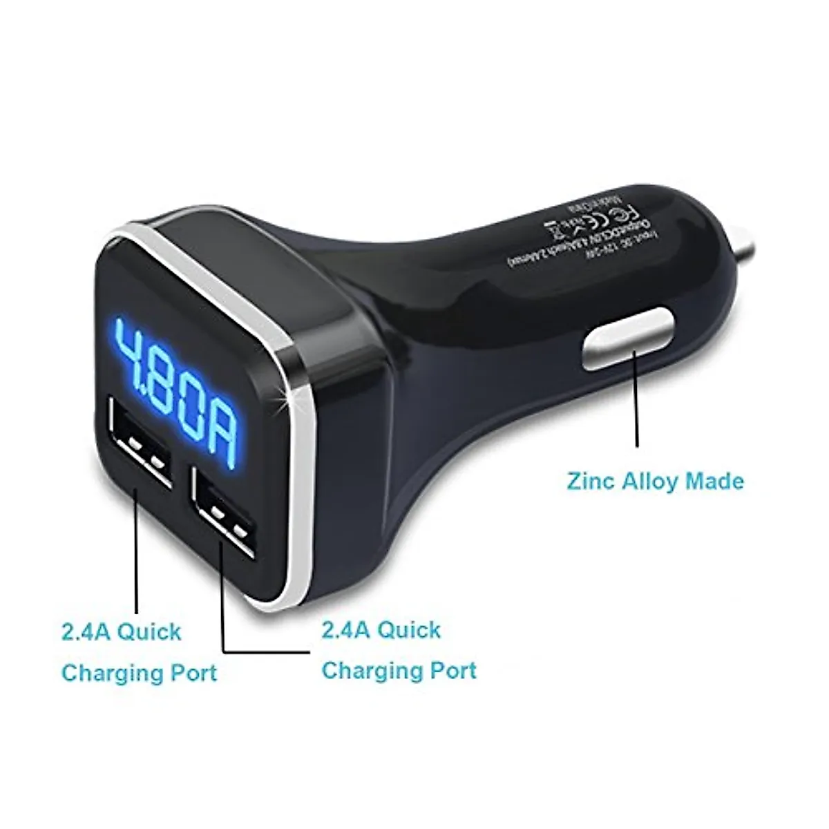 Jebsens 4.8A 24W Dual USB Car Charger Volt Meter Car Battery Monitor with LED Voltage & Amps Display, for iPhone 7 / 6s / Plus, iPad Pro/Air 2 / Mini, Galaxy S7 / S6 / Edge/Plus, Note 5/4