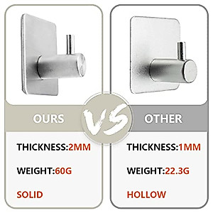 SANATO Wall Hooks Self Adhesive for Hanging, Wall Hanger 2 Hooks Coat Hooks Heavy Duty and Waterproof(Brushed Nickel, 4 Pack)