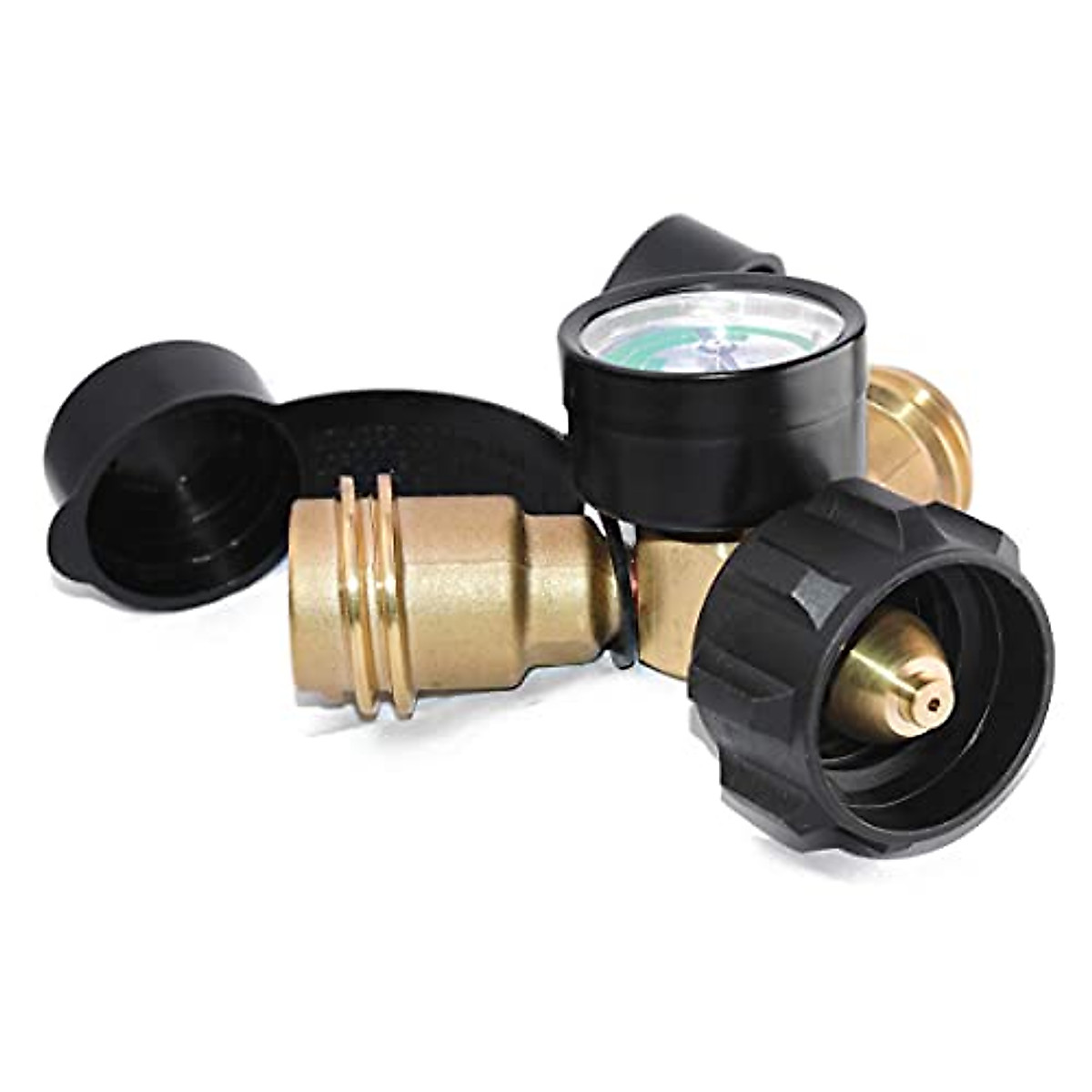 DOZYANT Propane Tank Y Splitter Adapter Gauge, Propane 2 Way LP Gas Adapter Tee Connector Adapter for 5lb to 40lb Propane Tank Cylinder, Universal for Gas Grill, RV Camper, More Appliances