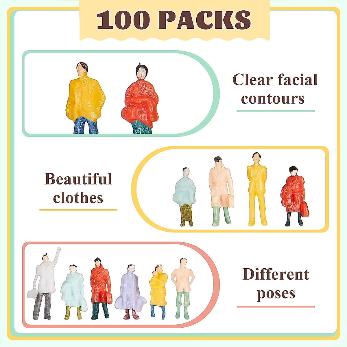 Hungdao 100 Pcs Small 1: 87 Ho Scale Tiny People Figurines Miniature People Figurines for Park Street Miniature Scenes Sitting Standing Tiny People Architectural People Painted Figures