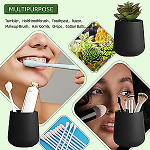 Black Bathroom Accessories Set 3 pcs - Ceramic Foaming Bathroom Soap Dispenser Set Farmhouse Black Bathroom Decor, Lotion Soap Dispenser and Toothbrush Holder/Tumbler Cup, Tray