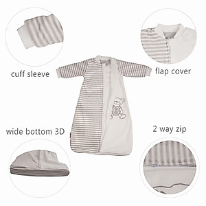 NATUZ Baby Wearable Blanket Long Sleeve Tog 2. Toddler Sleeping Sack With Arms 3-6T Long Flannel Velour Child Large XL Sleeping Bag Warm Soft Sleeper Grey Unisex