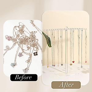 OAOLEER Acrylic Necklace Organizer, Clear Necklace Holder Stand, Jewelry Organizer Display Hanger Rack with Bilateral Hooks for Necklaces Pendant Bracelets Ring (Tall 11.6 in)