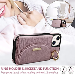 Keallce Case for iPhone 13 6.1'' Wallet Case, Flip Leather Case with 4 Card Holder, [Stand Ring Holder Kickstand] Protective Folio Phone Cover for Women Ladies Compatible with iPhone 13 2021 5G, Pink