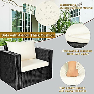 LUKEO 4PCS Patio Rattan Furniture Set Cushioned Sofa Chair Coffee Table Excellent Appearance in Classic and Style