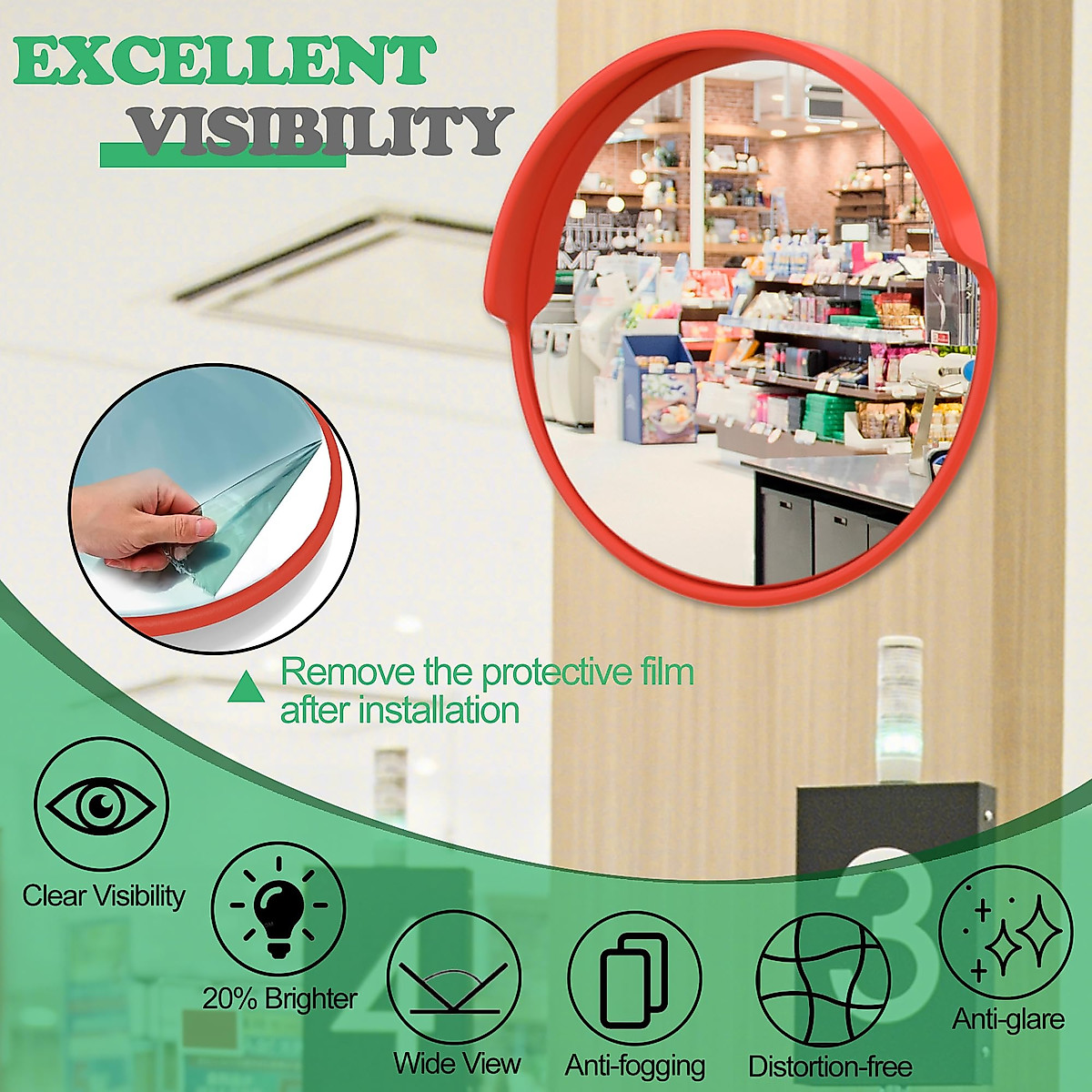 24" Security Mirror PC Convex Traffic Mirror Wide Angle Curved Safety Mirror Circular Pole Mount w/Adjustable Bracket for Outdoor Indoor Driveway Road Shop Garage Parking Lot Blind Spot Hidde