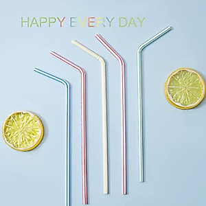 QNCIGER 100 Pcs Flexible Disposable Plastic Drinking Straws, BPA-free bendy straw 0.19" swide,8.26" High, Colorful Striped