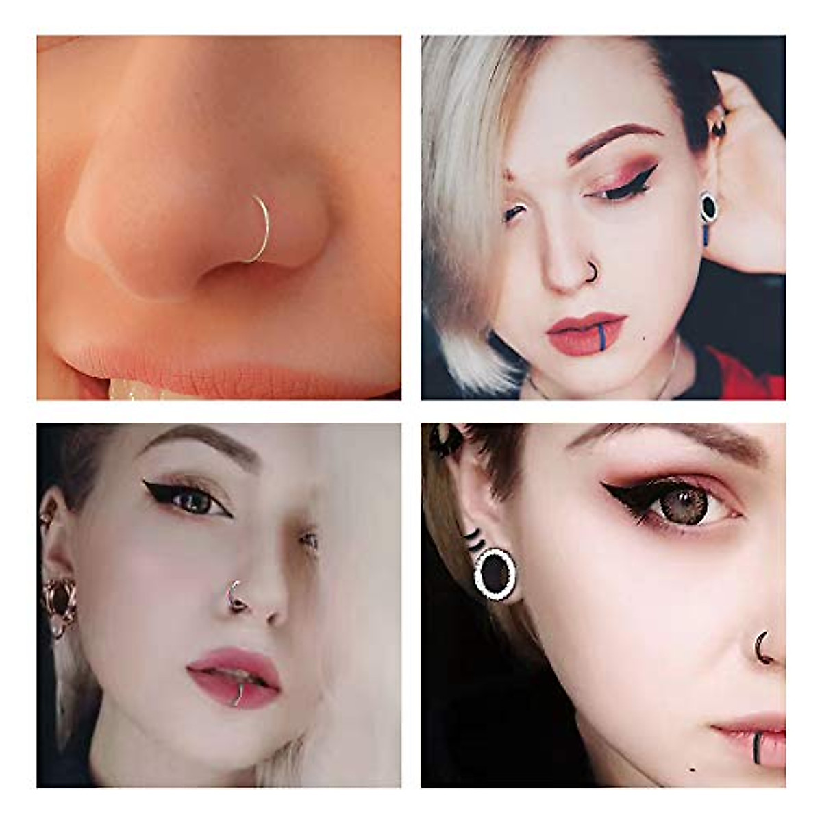 WBRWP 316L Surgical-Steel Hinged Nose Rings Hoop 18G Womens and Mens Body Pierecing Ring Septum Clicker Helix Cartilage Hoop Body Piercing Jewelry 8mm Diameter, Black