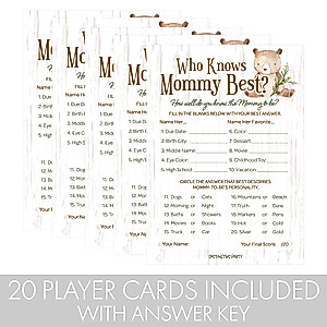 DISTINCTIVS Woodland Bear Baby Shower Who Knows Mommy Best Game Cards - 20 Count