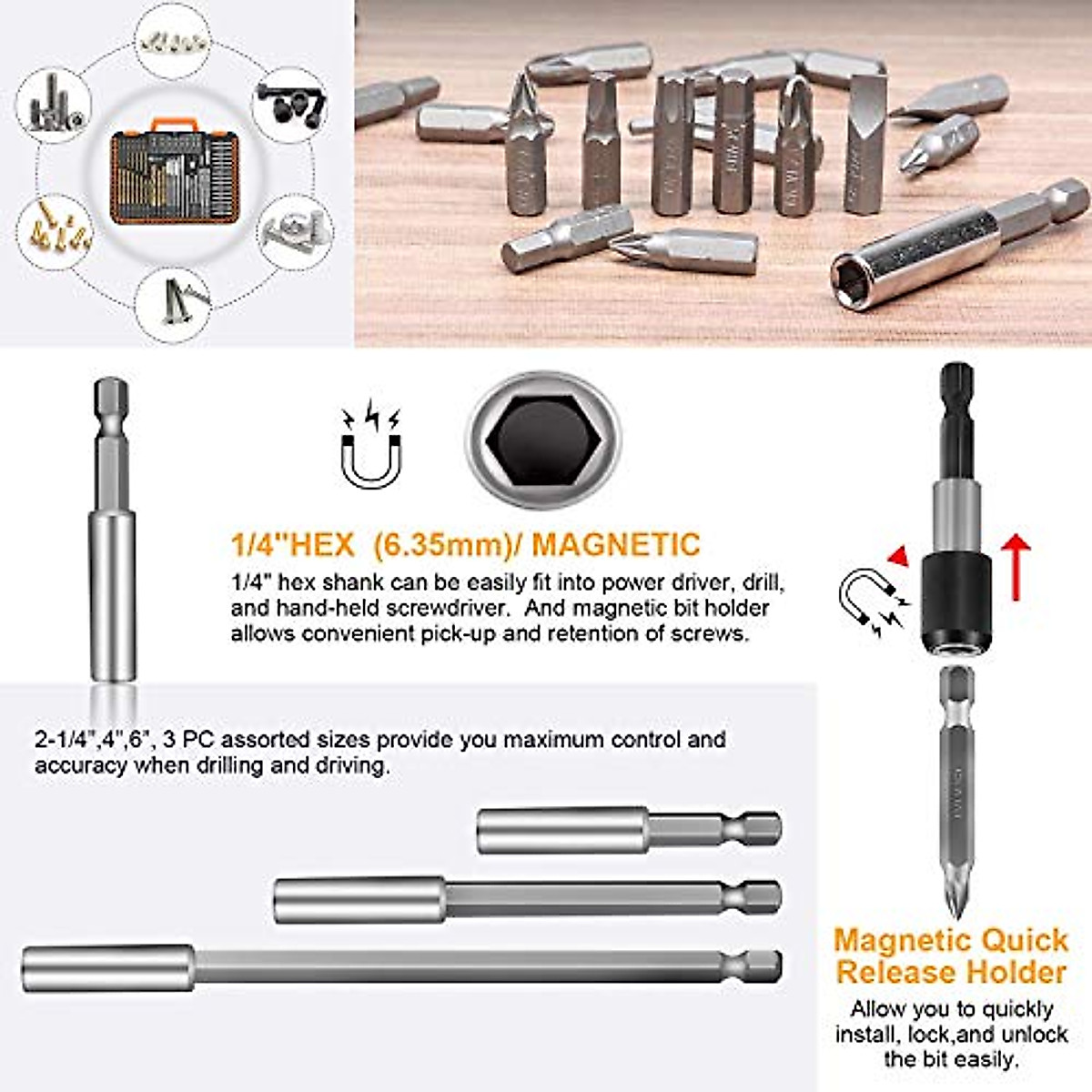 ENERTWIST Drill Bit Set, 112-Pieces 1/4" Hex Shank Impact Driver Bits and Screwdriver Bits Set Assorted in Tough Case for Wood Metal Cement Drilling and Screw Driving, ET-DBA-112