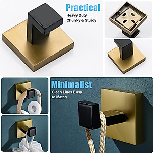 TNOMS 2 Pack Towel Hooks Gold Bathroom Coat Hook Robe Hook Stainless Steel Wall Mount Hook fit Bathroom Bedroom Kitchen Hotel Pool