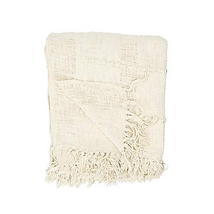 Creative Co-Op Cream Cotton Blend Chenille Fringe Blankets and Throws, Off-White