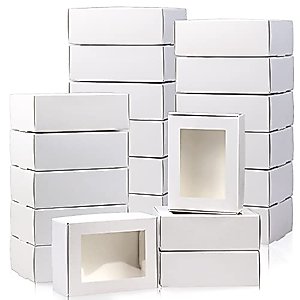 BadenBach 50 Pack Small Rectangle Kraft Paper Boxes with Clear Windows,3.33" x 2.35" x 1.18",Mini Soap Present Treat Gift Box for Bakery Candy,Chocolate Packaging Jewelry Display Wedding Party Favor (White)