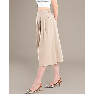 Lisskolo Linen Pants for Women Cropped Wide Leg Elastic Waist Casual Culottes Pants with Pockets Khaki XL