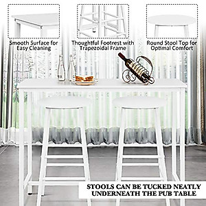 COSTWAY 3-Piece Pub Table Set, Bar Table with 2PCS Backless Bar Stools, Fashionable Simple Style, Kitchen Counter Height Dining Design, Breakfast Table Set for Kitchen, Restaurant, Small Space (White)