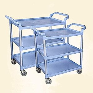 MTYLX Trolley,Cart,Household Multi-Layer Trolleys,Cart Restaurant Warehouse 3 Layers Plus Thick with Pulley Aluminum Tube Support Easy to Assemble, 2 Sizes,Blue,86X42X91Cm