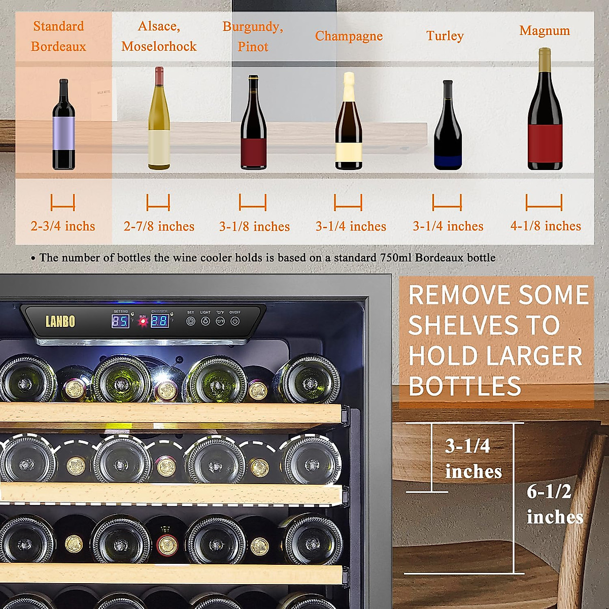 Lanbo Triple Zones Compressor Built-in Wine Cooler with Safety Lock, 149 Bottles