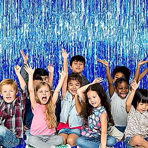 GOER 3.2 ft x 9.8 ft Metallic Tinsel Foil Fringe Curtains Party Photo Backdrop Party Streamers for Birthday,Graduation,New Year Eve Decorations Wedding Decor (Navy Blue,1 Pack)