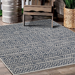 Fab Habitat Outdoor Rug - Waterproof Easy to Clean Stain Resistant - Patio Indoor Outdoor Porch Deck Balcony Entryway - Modern Abstract - Freeport - Blue - 5ft 2in x 7ft 6in