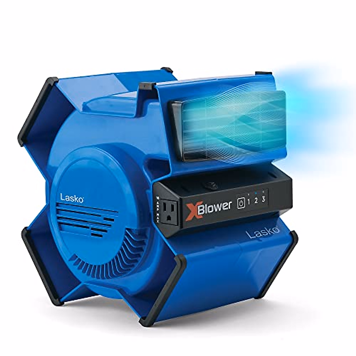 Lasko X-Blower 6 Position High Velocity Pivoting Utility Blower Fan for Cooling, Ventilating, Exhausting and Drying, 3 Speeds, AC Outlet, Circuit Breaker with Reset, USB Port, 11", Blue, X12905