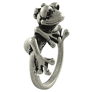 Ellenviva Tree Frog Adjustable Animal Wrap Ring Vintage Silver Tone