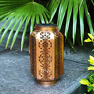 newvivid Solar Lights Outdoor Metal Solar Lantern Outdoor Hanging Retro Decorative Lanterns with Durable Handle Solar Powered Waterproof LED Table Lanterns Lighting for Yard Patio 1 Pc Bronze