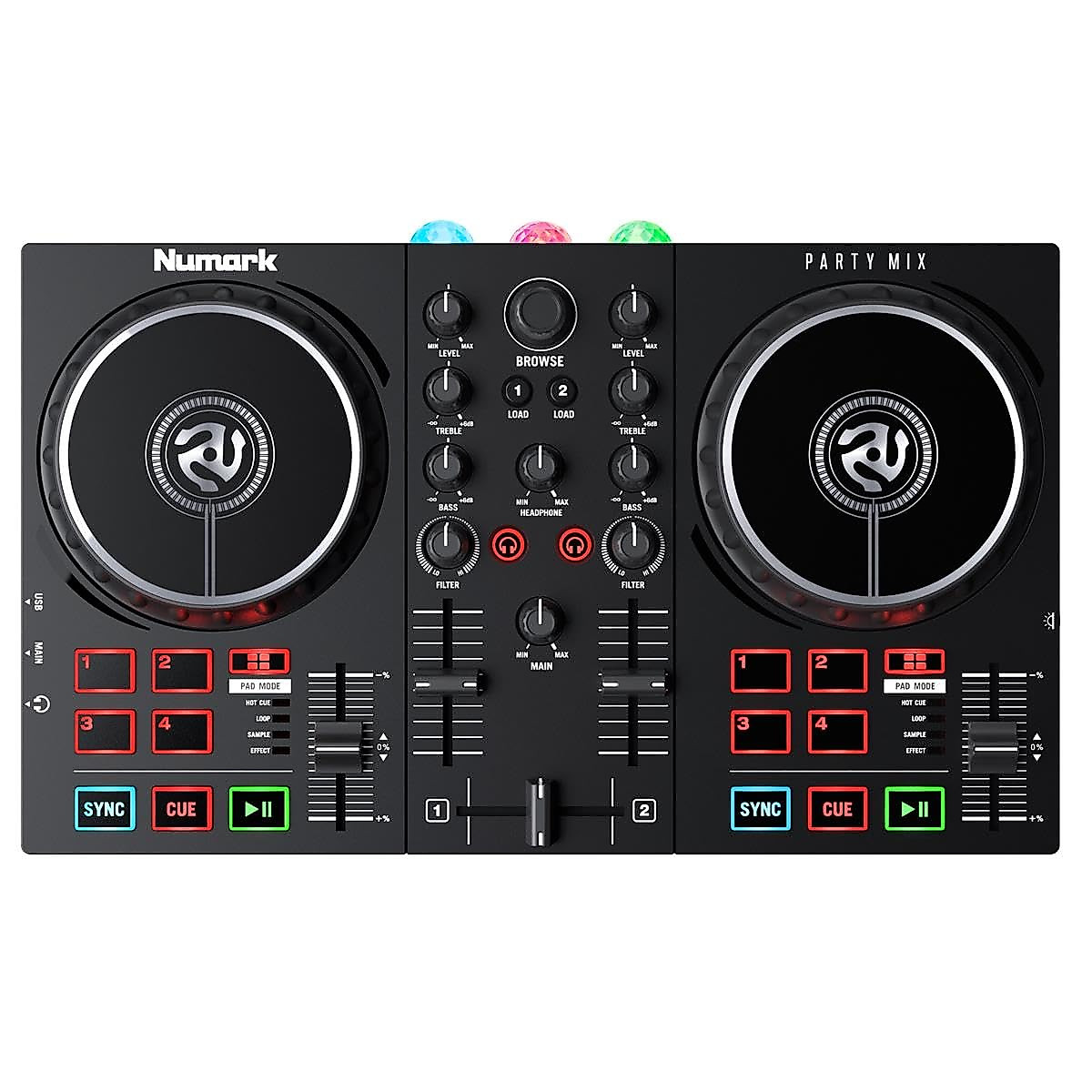 Numark Party Mix II - DJ Controller with Party Lights, DJ Set with 2 Decks, DJ Mixer, Audio Interface and USB Connectivity + Serato DJ Lite