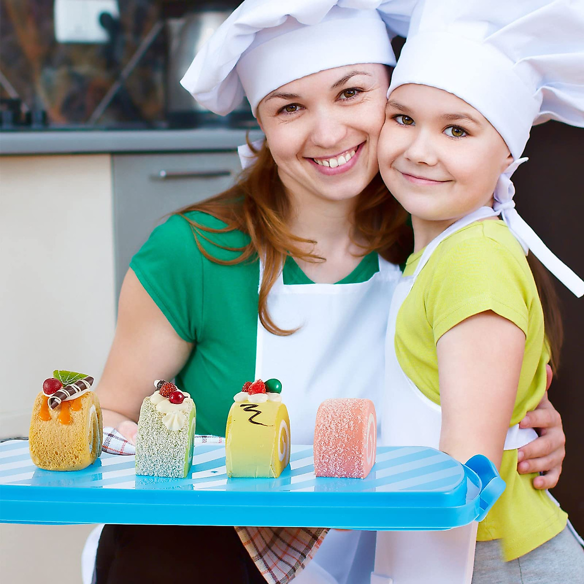 Tessco 4 Pieces Portable Bread Box with Clear Lid and Handle, Plastic Bread Keeper Rectangular Loaf Cake Containers for Carrying and Storing Loaf Bread Pastry Food Banana Pumpkin Bread, 4 Colors