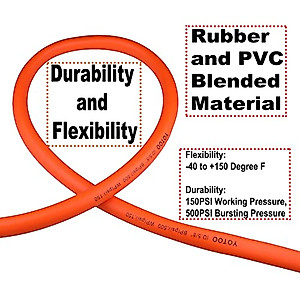 YOTOO Heavy Duty Hybrid Garden Lead in Water Hose 5/8-Inch by 10-Feet 150 PSI, Kink Resistant, All-Weather Flexible with Swivel Grip Handle and 3/4" GHT Solid Brass Fittings, Orange