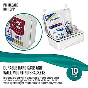 Primacare KC-10PP 10 Person Compact First Aid Kit, 8"x5"x3", with 102 Pieces Emergency Medical Supplies, Portable Kits for Home, School and Office, Wall Mount, White