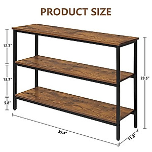 WEENFON Narrow Console Table, 39.4”Long Sofa Table, 3 Tier Entryway Table, Living Room Tables,Rustic Entrance Table for Hallway, Corridor,Kitchen, stairwell,Steel Frame, Rustic Brown