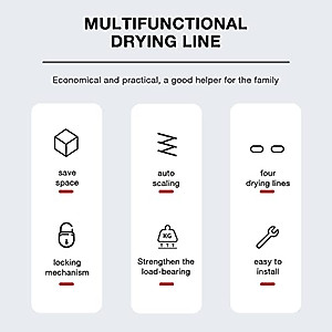 Retractable Clothesline Telescopic Indoor Outdoor Wall Mounted Plastic Clothes Dryer Line Drying Rope Hanger for Bathrooms Kitchens Home Balconies (5 Lines)