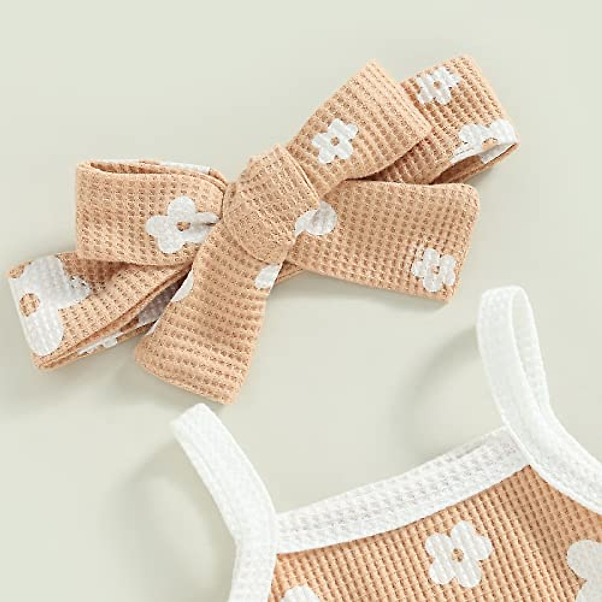 Newborn Infant Baby Girl Clothes Onesie Romper Shorts Set Floral Summer Outfits Cute Baby Clothes for Girls (Boho Khaki,12-18 Months)