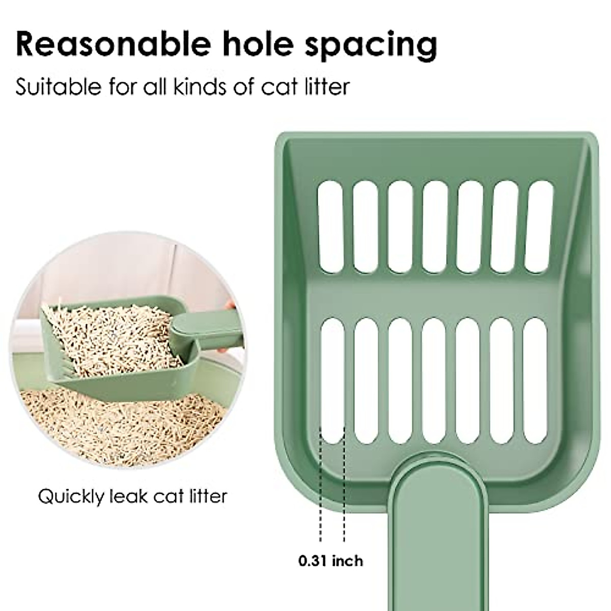 MEREN Cat Litter Scoop with Holder,Plastic Cat Litter Scooper,Deep Shovel,Large Capacity,Cat Scooper for Litter Box with Stand, Great for Scoop Away Cat Litter,Poop Sifting,Durable and Cute(Green).