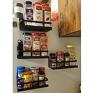 FEULAM Magnetic Spice Rack Organizer, Magnetic Shelf For Refrigerator, Magnetic Spice Rack For Refrigerator With 2 Hooks, Space Saving Magnetic Fridge Spice Rack Black