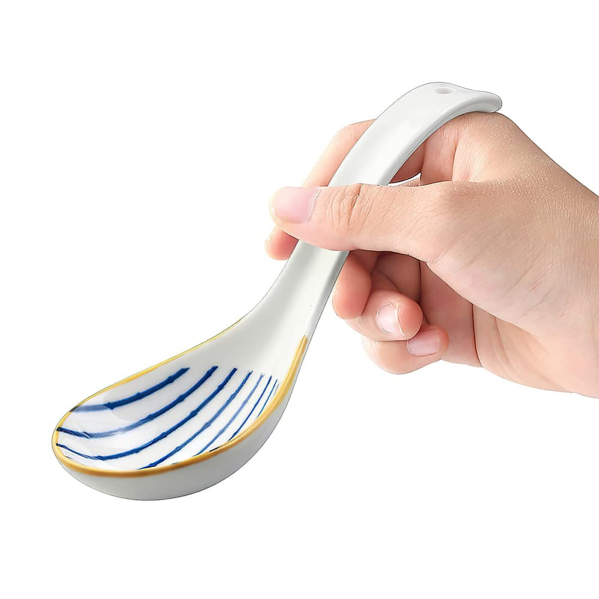 IQCWOOD Asian Soup Spoons, 6.2inch Ceramic Chinese Soup Spoons, Japanese Soup Spoon for Ramen Pho Wonton Dumpling Miso,4pcs