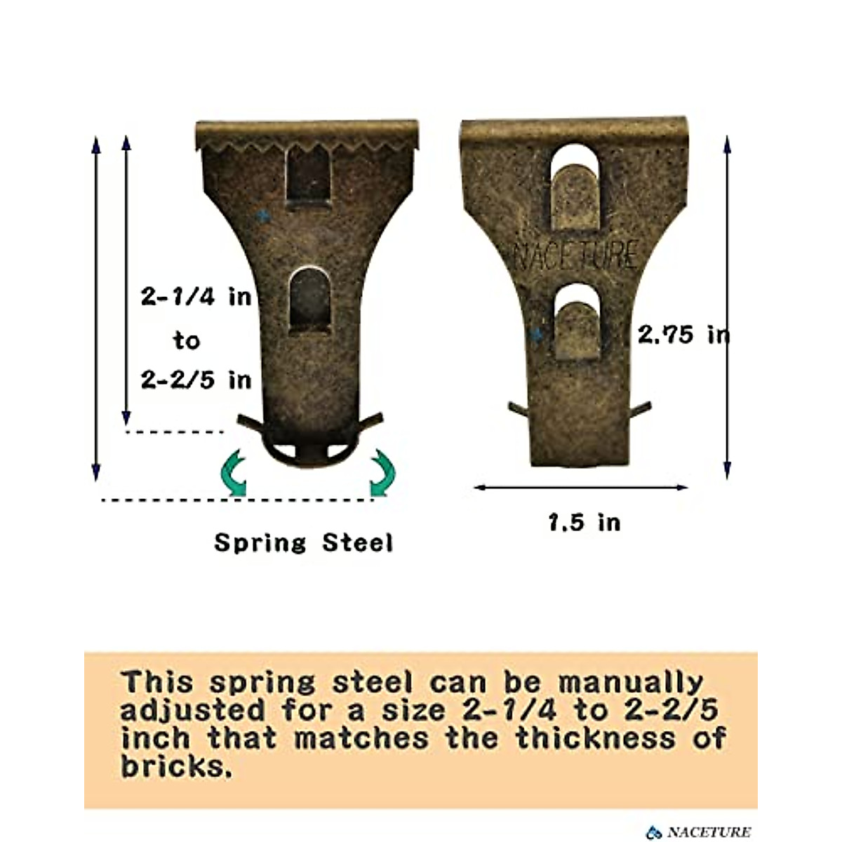 Brick Hook Clips (18 Pack) Outdoor Brick Hangers Wall Clips for Hanging - Mounting to Brick Without Drilling, Heavy Duty Metal Hangers for Outside Home Decor, Fits 2-1/4 to 2-2/5 Inch