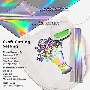 Gatichetta Metallic Heat Transfer Vinyl Roll, Holographic Silver Iron On 12" X 15ft Foil HTV Vinyl for Garments T-Shirts