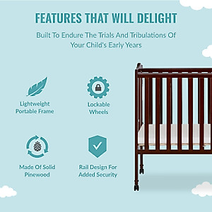 2-in-1 Lightweight Folding Portable Stationary Side Crib in Espresso, Greenguard Gold Certified, Baby Crib to Playpen, Folds Flat for Storage, Locking Wheels