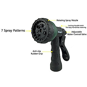 Instapark GHN-06-25 Heavy-Duty EVA Recoil Garden Hose 25ft with 7-Pattern Spray Nozzle, Green, 25 Foot