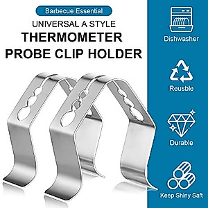 6 Pieces Universal A Style Meat Thermometer Probe Clip Holder Grill Thermometer Clip Holders for BBQ Oven Grill Ambient Thermometer Temperature Reading