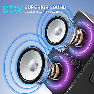 TPyesss Bluetooth Speakers, 80W(Peak) Wireless TWS Portable Bluetooth Speaker, Beat-Driven Lights, 100dB Loud Stereo Speaker with BassUp, Speakers with Subwoofer for Outdoor, Party, Camping
